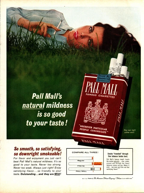 1963 PALL MALL cigarettes pretty woman lying on grass Vintage Print Ad ...
