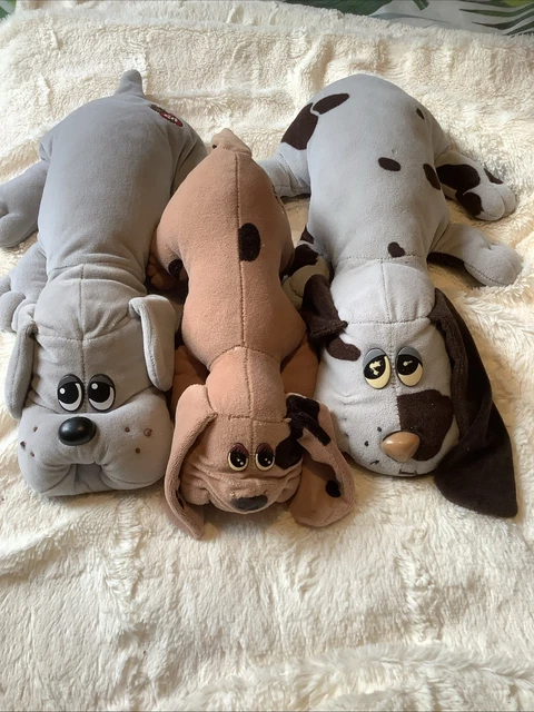 POUND PUPPY SOFT Toy X 3 Two Grey ( One with Spots ) & One Brown/spot ...