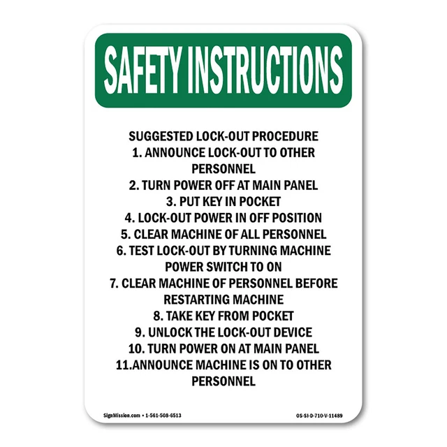 SUGGESTED LOCK-OUT PROCEDURE OSHA Safety Instructions Sign Metal ...