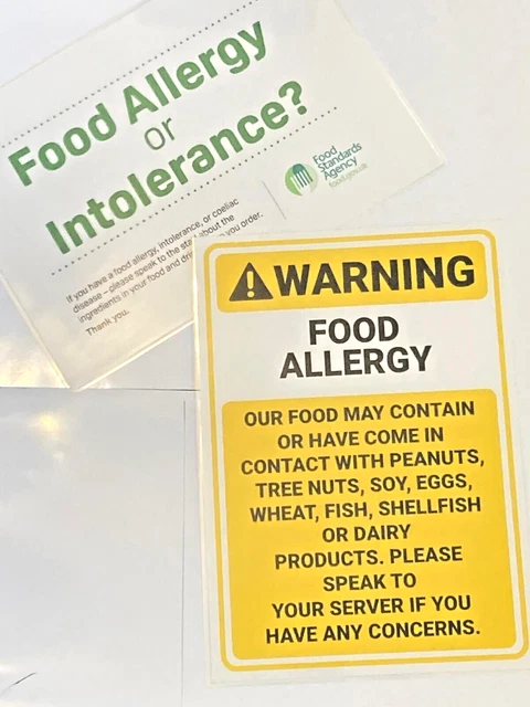 FOOD ALLERGY SIGN Pub Bar Restaurant Notice Allergen Warning Law Sign ...