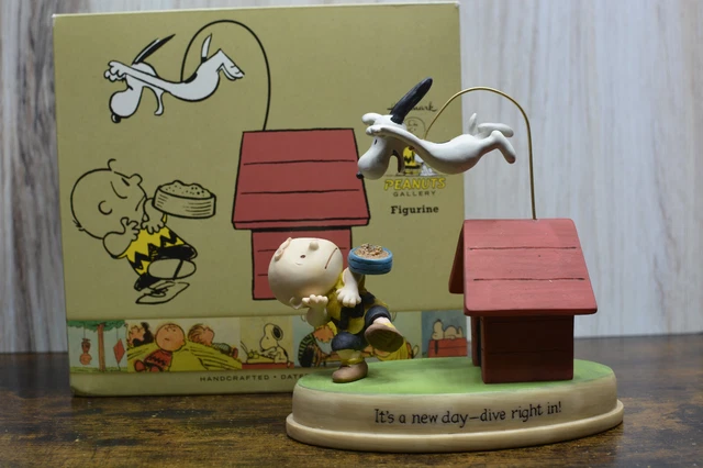 SNOOPY & CHARLIE Brown Feeds Hallmark Peanuts Gallery Statue Figure ...
