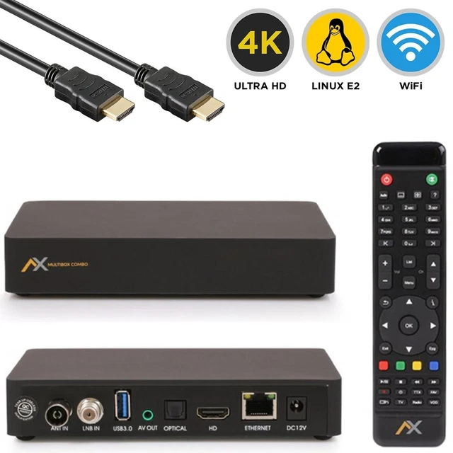 AX MULTIBOX COMBO SE 4K UHD WiFi LAN HDMI Linux E2 DVB-S2/C/T2 Receiver ...