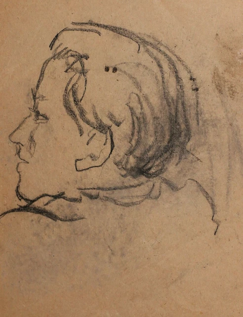 ANTIQUE PENCIL DRAWING young handsome male semi profile/back portrait £ ...