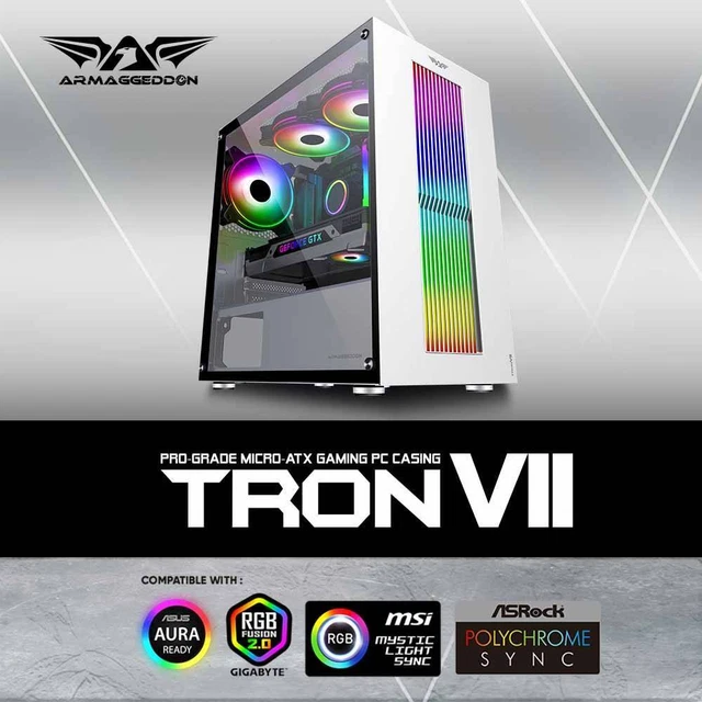 PC CASE ARMAGGEDDON Tron VII Tempered Glass mATX Gaming Case White $99. ...