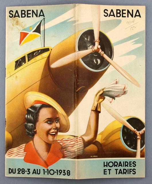 SABENA AIRLINE TIMETABLE Summer 1938 Belgian Airlines Route Map EUR 141 ...