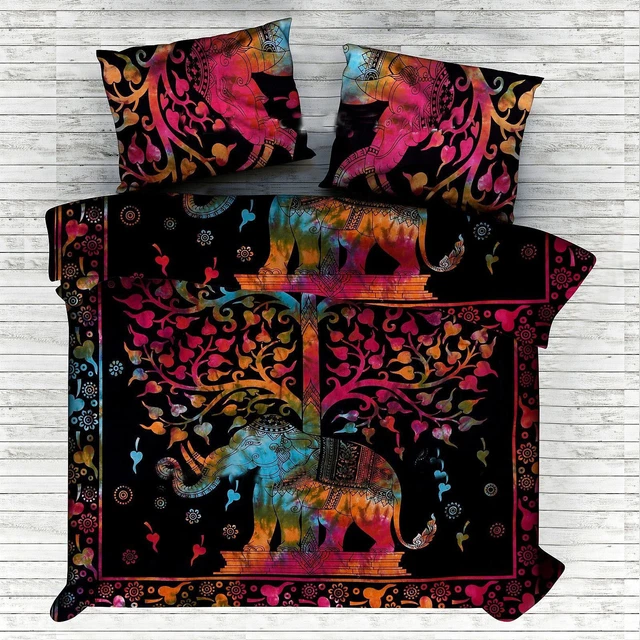 ENSEMBLE DE LIT bohème coquette multi éléphant indien literie coton ...