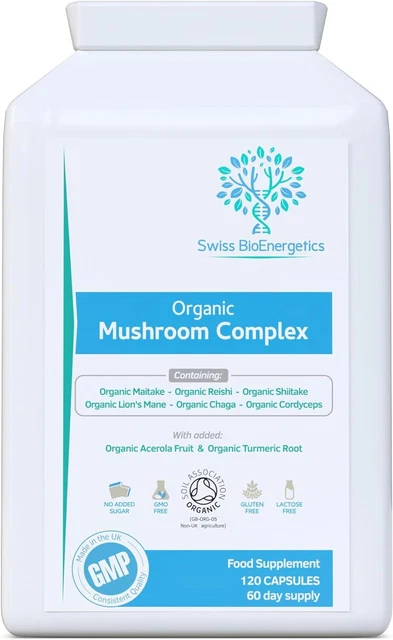 ORGANIC MUSHROOM COMPLEX -120 Capsules - Lion's Mane, Reishi, Chaga,... £14.95 - PicClick UK