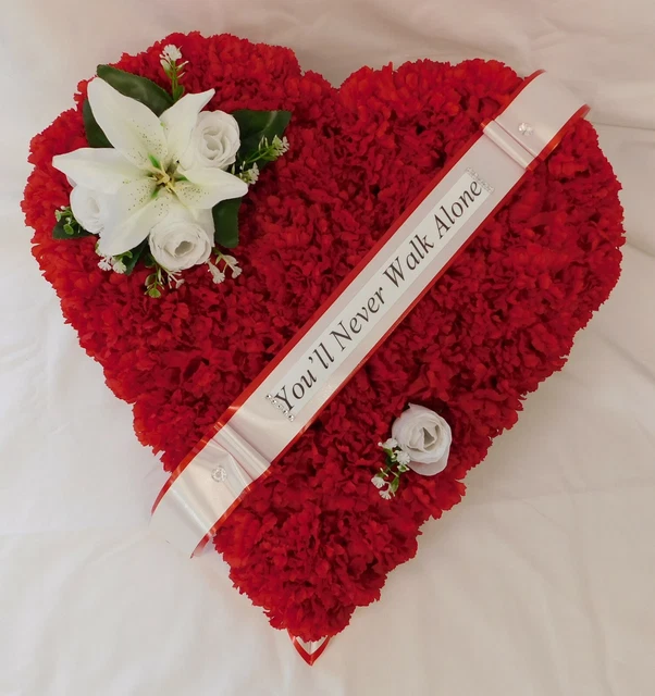 SILK ARTIFICIAL FUNERAL Flowers Liverpool Football Heart Grave Wreath ...