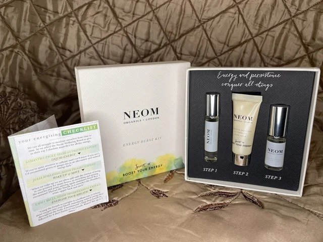 NEOM ENERGY BURST Kit Set Travel Size Minis Pulse Point/Hand Balm/Mist ...