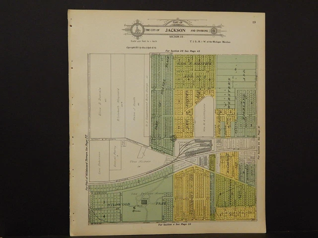 MICHIGAN JACKSON County Map City of Jackson sections 28 23 14 1911 Y10 ...