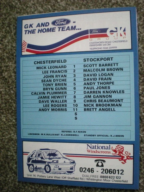 CHESTERFIELD TOWN V STOCKPORT COUNTY, PLAYOFF SEMI,13th MAY 1990, MINT ...