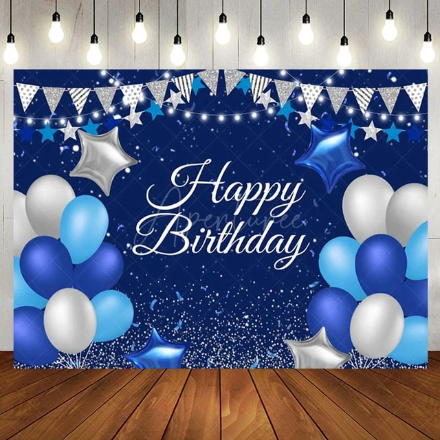 BLUE SILVER BALLOON Happy Birthday Backdrop $37.90 - PicClick AU