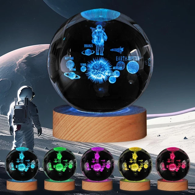 3D SOLAR SYSTEM Crystal Ball Night Light, 3.15 Inch Glass Ball 7 Colour ...