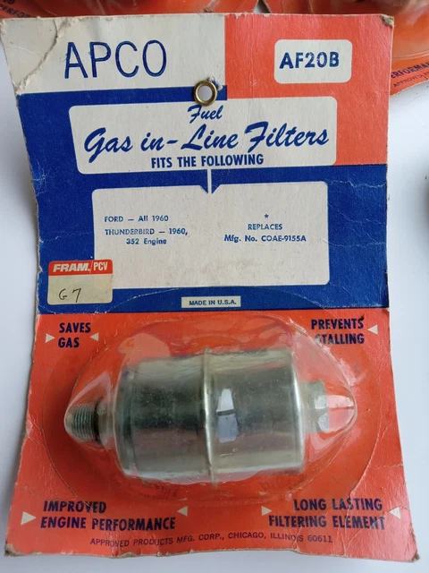 NOS APCO IN-LINE Gas Fuel Filter AF20B for ALL 1960 Fords & 1960 ...