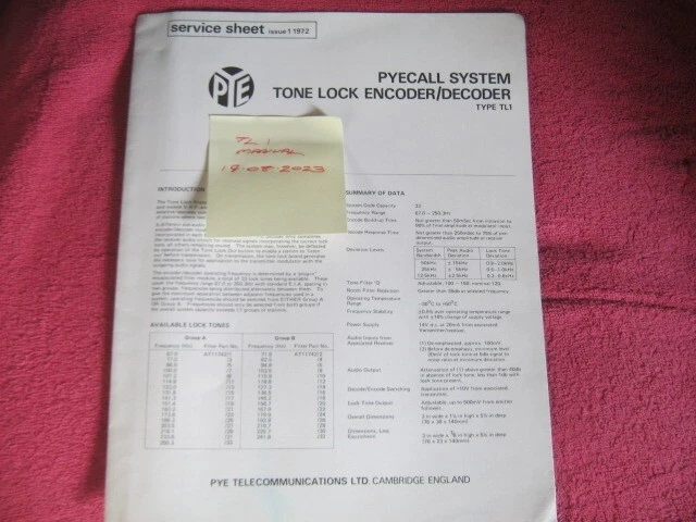 PYE PYECALL SYSTEM Tone Lock Encoder/Decoder (riferimento 19/08/2023 ...