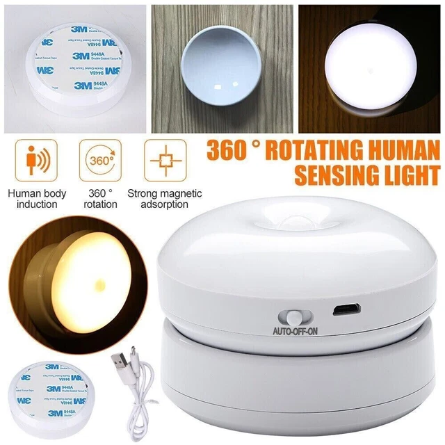 NIGHT LIGHT ROTATING LED Automatic Motion Sensor Wall Lamp USB ...
