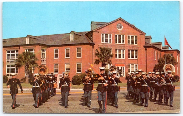 POSTCARD PARRIS ISLAND SC Marine Corps Recruit Depot Marine Corps Band ...