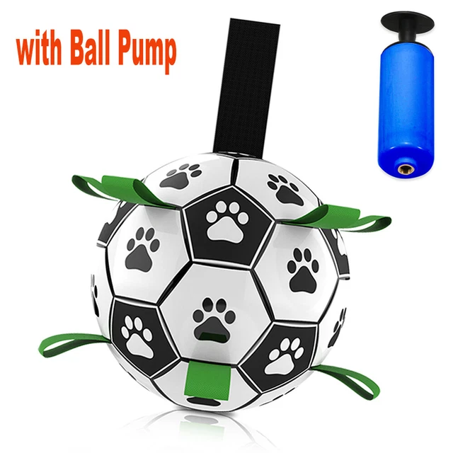 PET FOOTBALL INTERACTIVE w/Grab w/Pump Dog Soccer Ball Water Toy Tabs ...