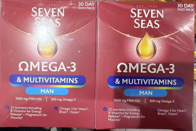 SEVEN SEAS OMEGA-3 & Multivitamins Men, With Biotin and Iron, 30 X 2 ...