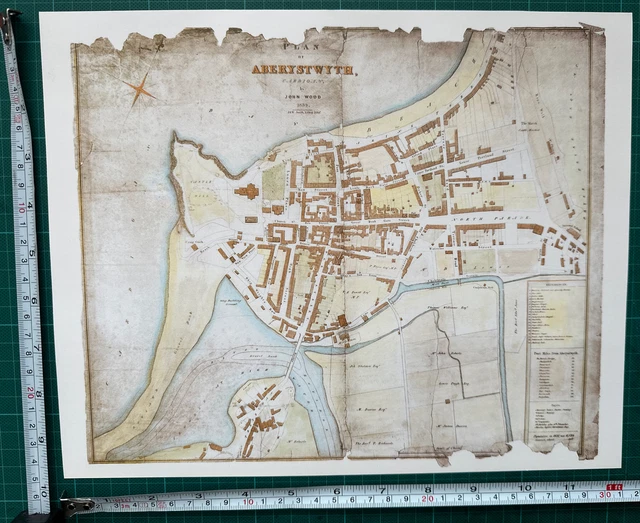 OLD ANTIQUE VICTORIAN colour map of Aberystwyth Wales 1800's 1834 Wood ...