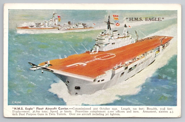 C1955 HMS EAGLE Fleet Aircraft Carrier Royal Navy Ship Postcard ...