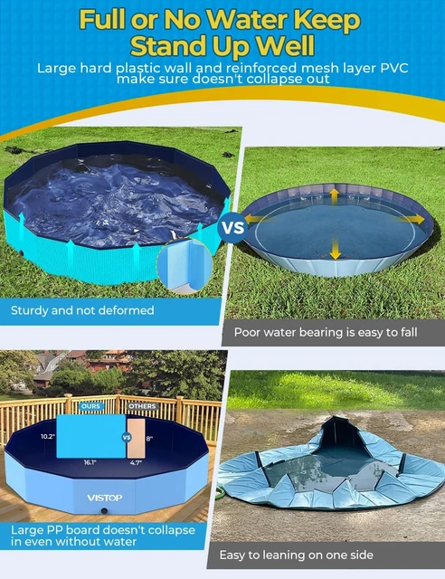EXTRA LARGE FOLDABLE Dog Pool XXL, Hard Plastic Shell Portable Swimming ...
