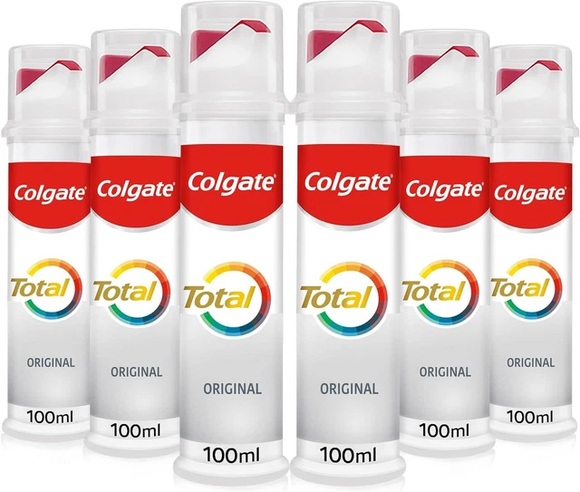 COLGATE TOTAL ORIGINAL Toothpaste Pump 6x100ml 24 Hour Antibacterial ...