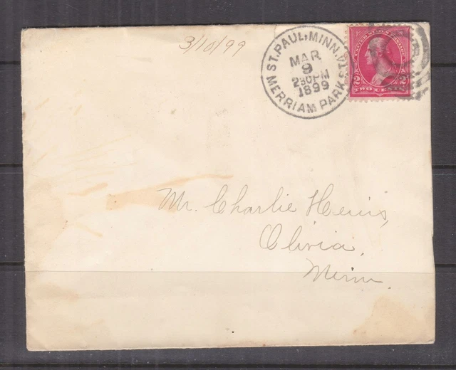 UNITED STATES, 1899 cover, 2c. MERRIAM PLACE, St. PAUL, MINN. to Olivia ...