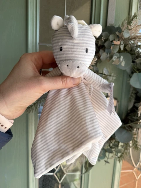 TU ZEBRA COMFORTER Blankie Plush Soft Toy grey + White striped soother ...