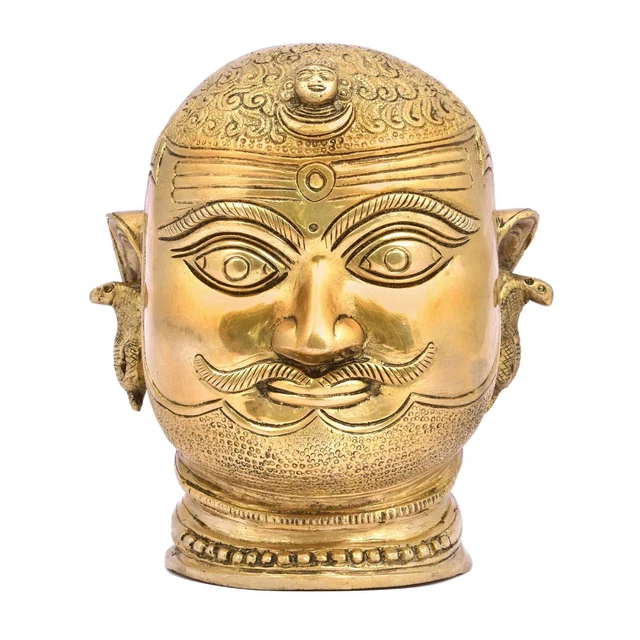 BRASS LORD SHIVA Head Shivalinga Shaped Mahadev Statue Murti for Puja ...