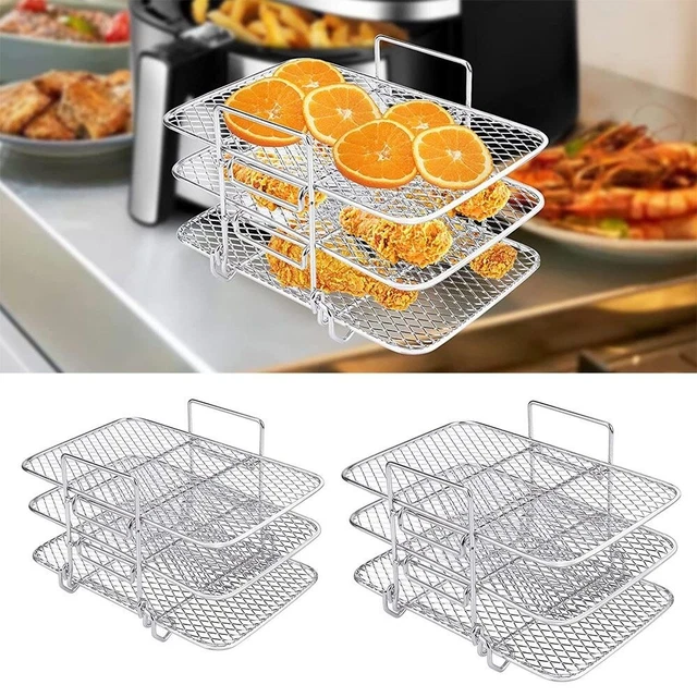 STACKABLE AIR FRYER Rack Stainless Steel Three-Layer Basket Kitchen ...