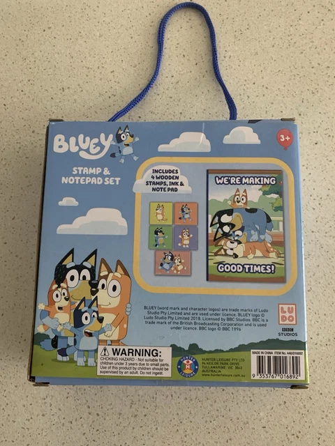 BRAND NEW BLUEY Stamp & Notepad Set - 4 Wooden Stamps, Ink & Note Pad ...