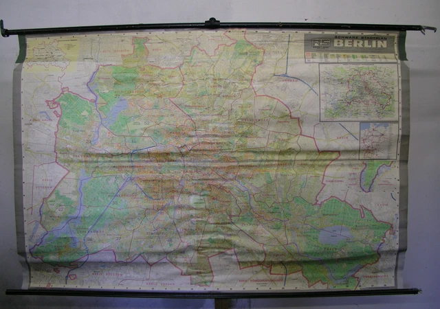 SCHULWANDKARTE WALL MAP Card City Map Berlin West Capital GDR 196x132 ...