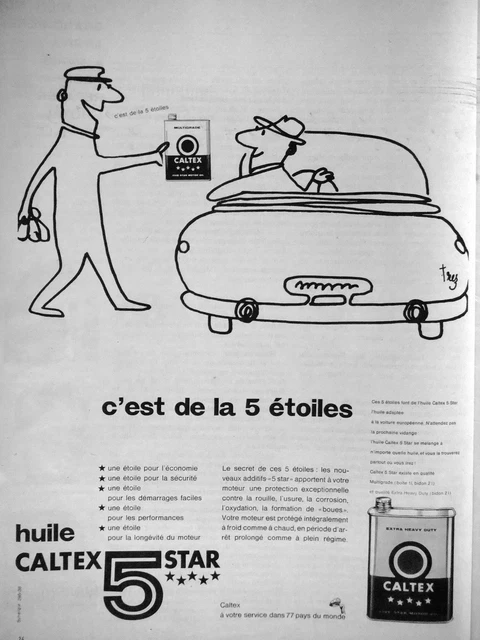 PUBLICITÉ 1960 CALTEX Huile 5 Star C'est De La 5 Étoiles - Dessin Signé ...