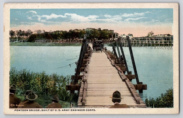 WW1 WWI US Army Engineer Corps Soldiers Built Pontoon Bridge Postcard ...