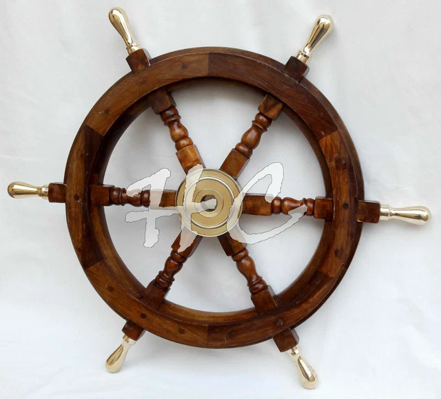 BATEAU MARITIME NAVIRES capitaines plage nautique roue de navire 24" volant en bois EUR 95,11 ...