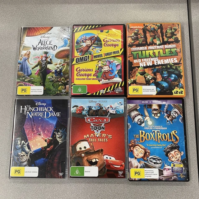 6 X DVDS Kids Children's Movies Bundle Lot TMNT Cars Alice Turtles $20. ...