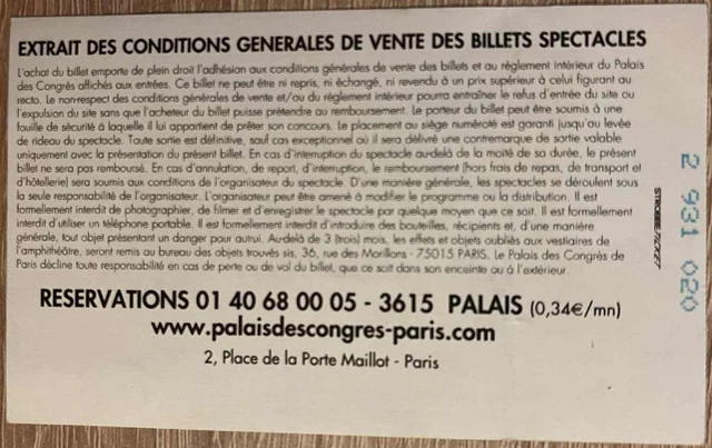 SYLVIE VARTAN - Ticket concert n° 08 - PDC Paris - Mercredi 29 ...