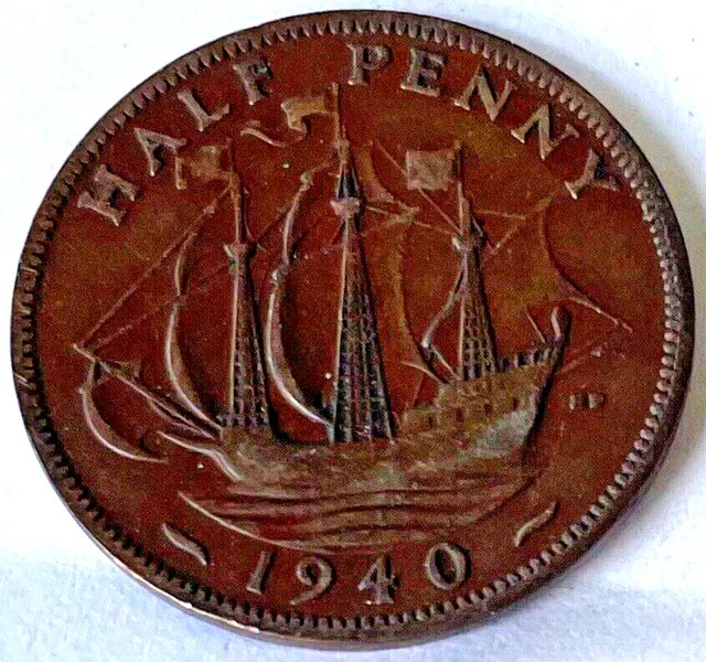1940 UK HALF Penny Queen Victoria Brittain 1/2 Cent WW2 England Copper ...