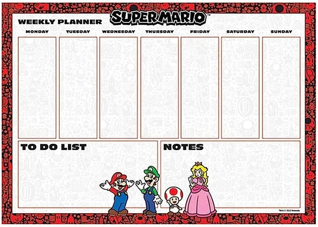 SUPER MARIO CHARACTERS A4 Weekly Calendar Planner Desk Organiser Pad £9 ...