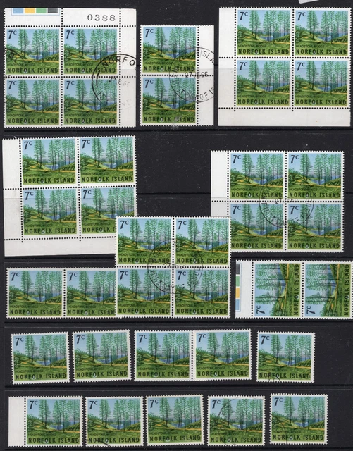 1966 NORFOLK ISLAND 7c Headstone Bridge Blocks & Singles FDI Used Mint ...
