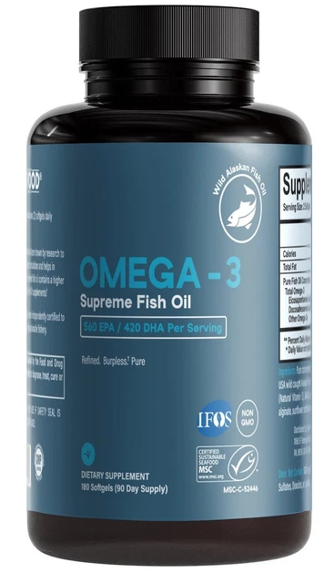 OMEGA-3 SUPREME 1400 mg Wild Alaskan Fish Oil 560 EPA/420 DHA 180 ...