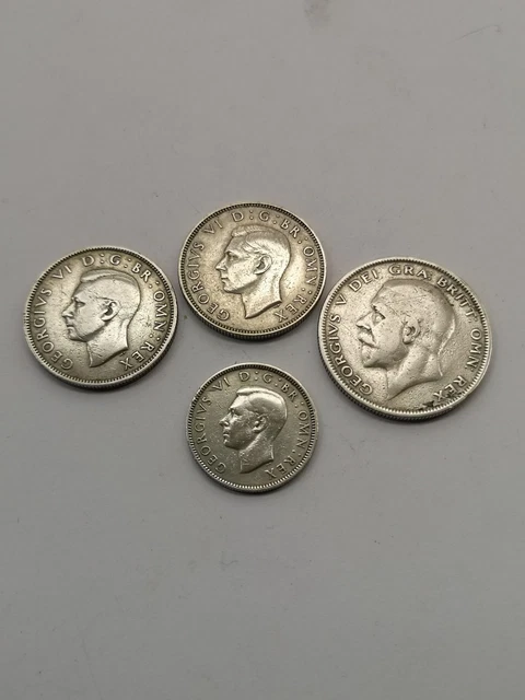 4 X SILVER Coins 2 X Two Shillings, Half Crown, One Shilling £25.00 ...