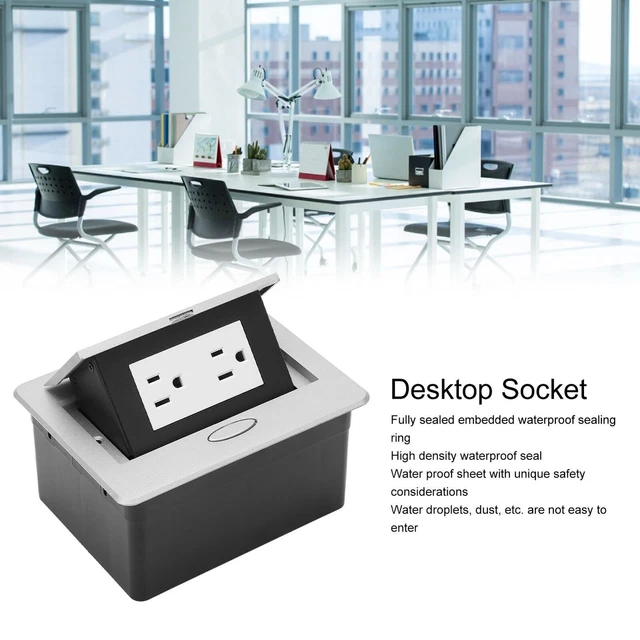 DESKTOP SOCKET CONCEALED Power Strip Table Connection Box 2 Outlets US ...