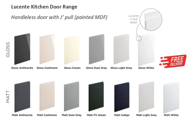 LUCENTE GLOSS MATT Replacement Kitchen Handless J Pull Doors Drawers ...