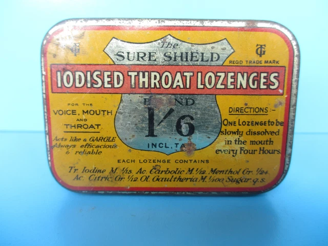 VINTAGE SURE SHIELD Iodised Throat Lozenges Tin. £2.00 - PicClick UK