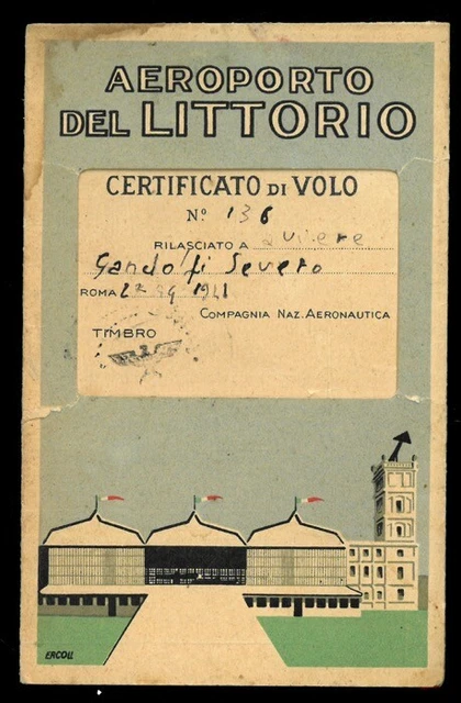 AEROPORTO DEL LITTORIO - Certificato di volo. (0-30581) EUR 16,00 - PicClick DE