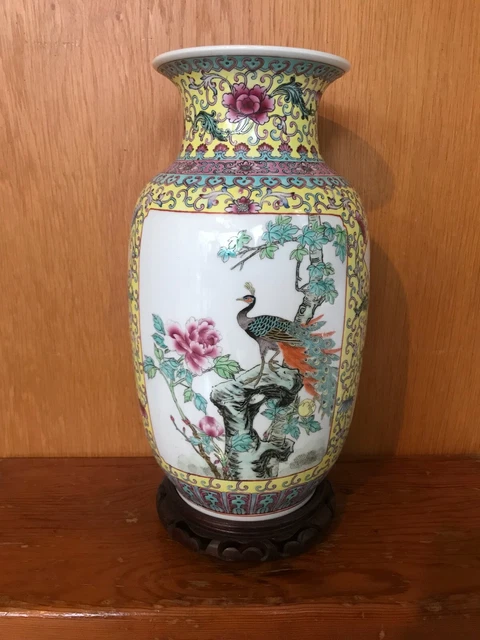 CHINESE FAMILLE ROSE Vase Handpainted Beautiful Birds/Flower With ...
