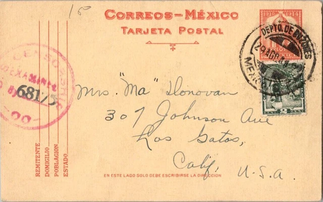 MEXICO 2C TEHUANA Indian on 4c Arch of the Revolution Postal Card 1944 ...
