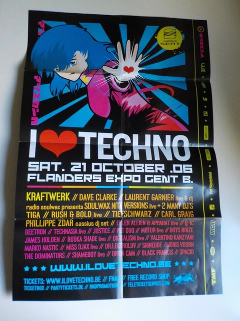 FLYER POSTER I LOVE TECHNO Flanders Expo Gent 2006 Kraftwerk Laurent ...